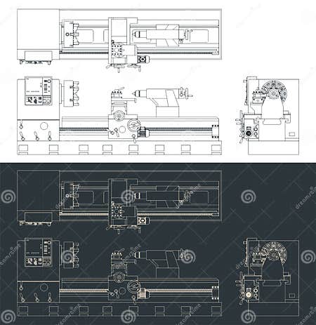 Mechanical Lathe Blueprints Stock Vector - Illustration of mill ...