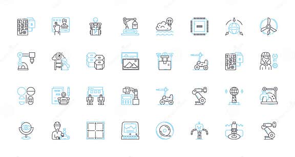 Mechanical Modeling Linear Icons Set. Simulation, Analysis, Design ...