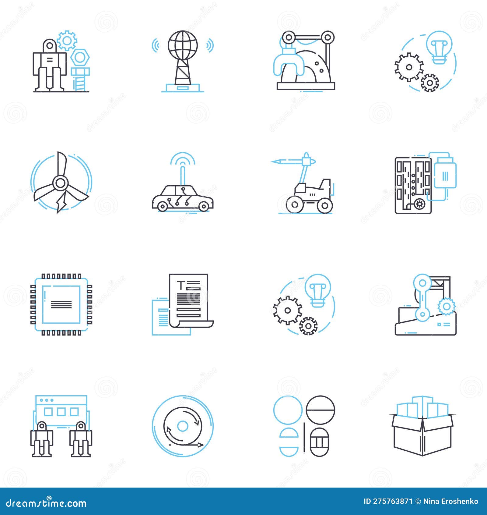 Mechanical Modeling Linear Icons Set. Simulation, Analysis, Design ...