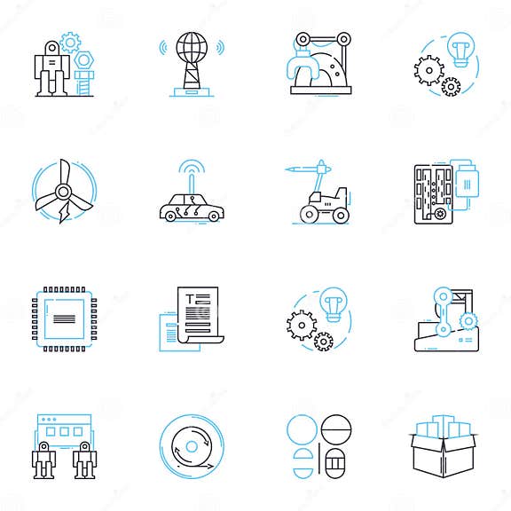 Mechanical Modeling Linear Icons Set. Simulation, Analysis, Design ...