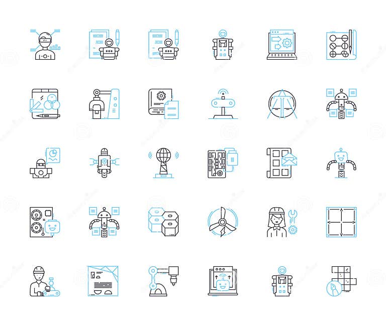 Mechanical Modeling Linear Icons Set. Simulation, Analysis, Design ...