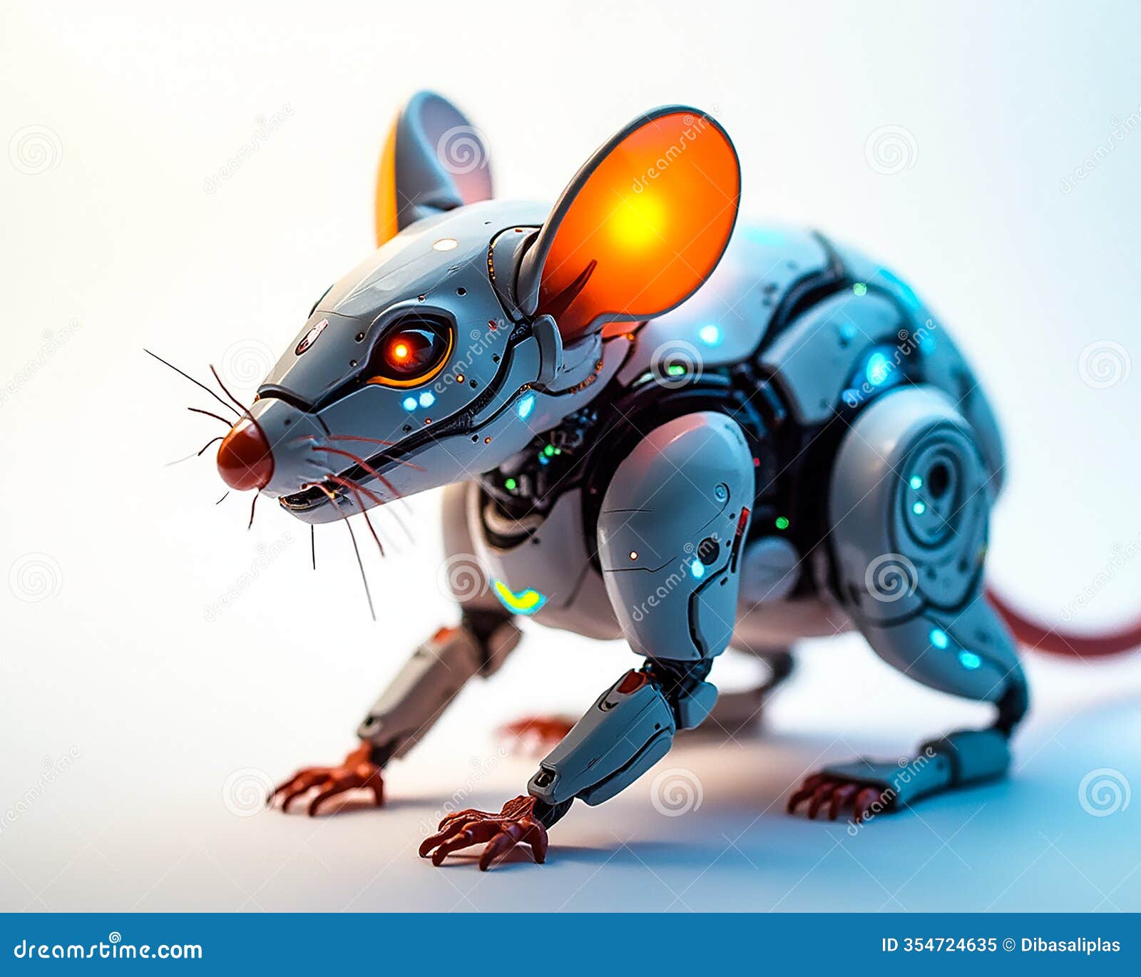 A Mechanical Mouse Featuring Glowing Eyes and Detailed Robotic ...