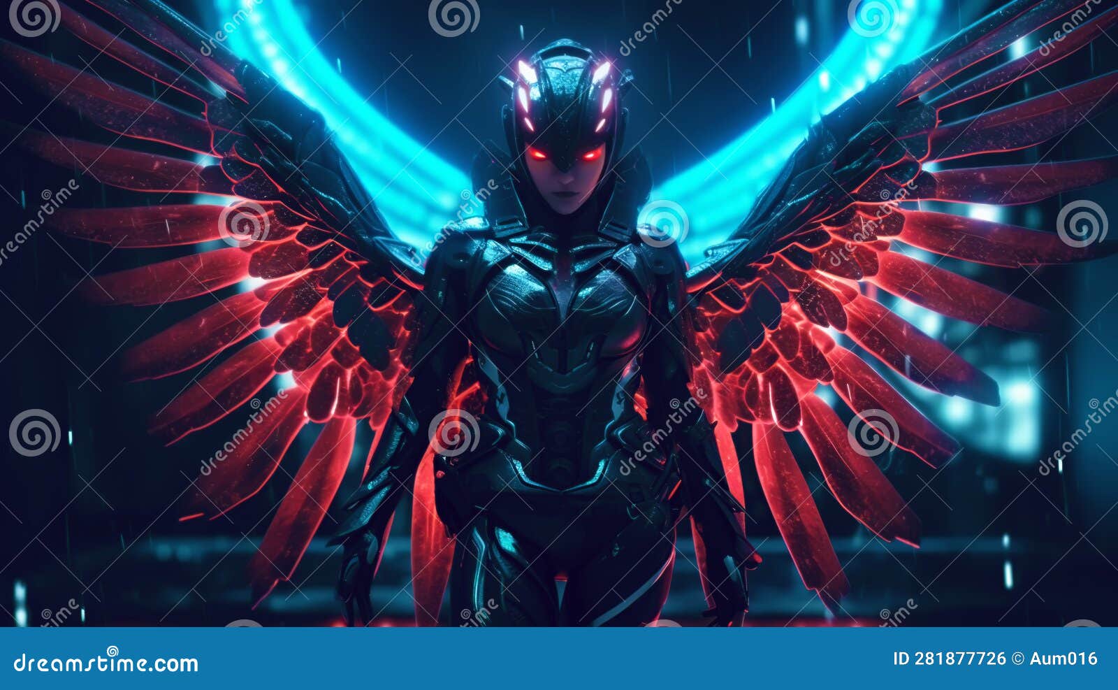Mechanical Neon Cyborg Angel Stock Illustration - Illustration of ...