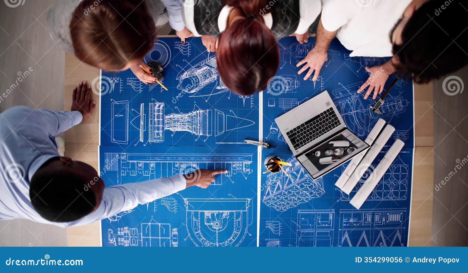 Part Of Blueprint Floor Plan. Architectural Drawing Background. Stock ...