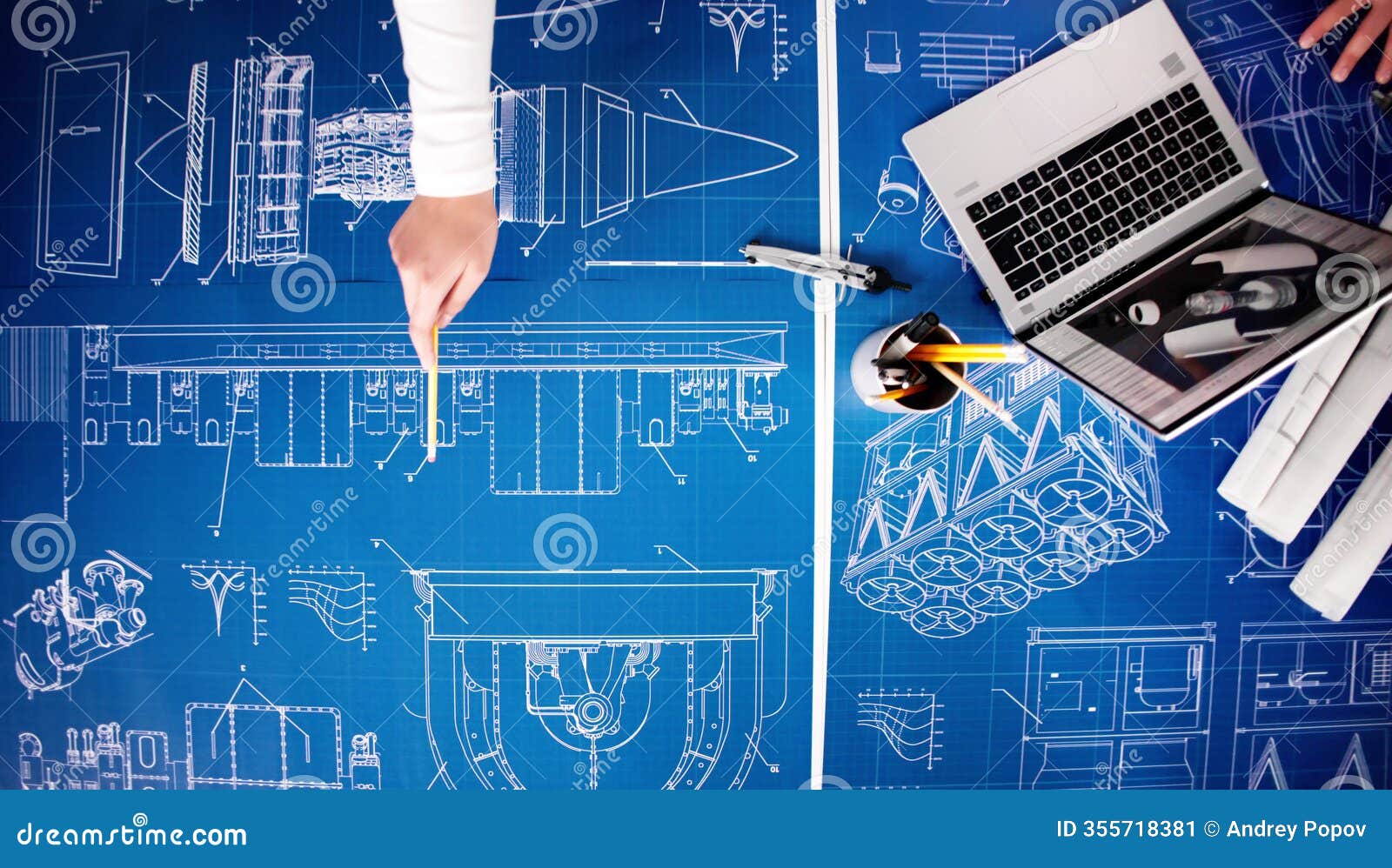 Part Of Blueprint Floor Plan. Architectural Drawing Background. Stock ...