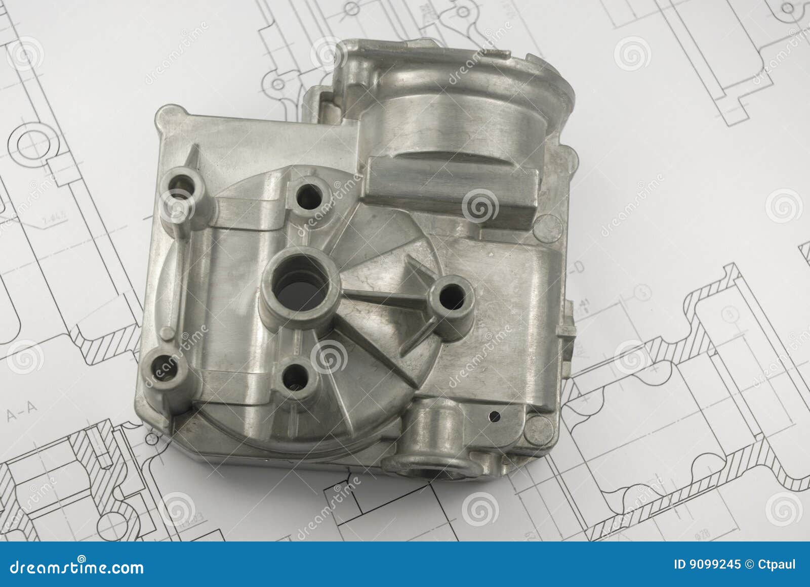 Mechanical Part on Engineering Drawing Stock Image - Image of steel ...