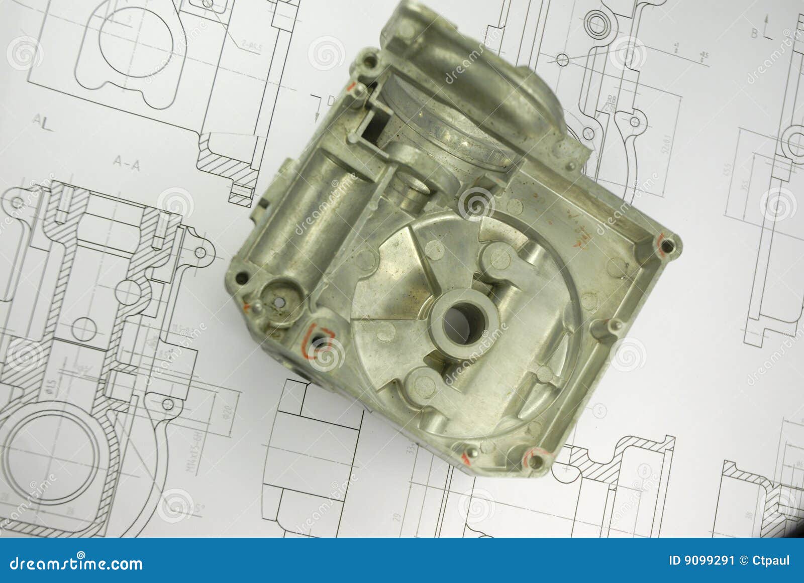 Mechanical Part on Engineering Drawing Stock Image - Image of technical ...