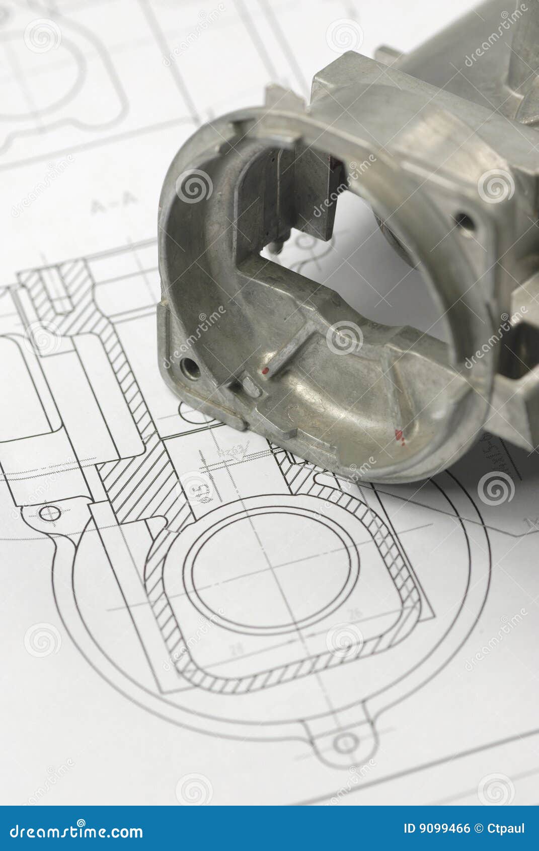 Mechanical Part on Engineering Drawing Stock Photo - Image of design ...