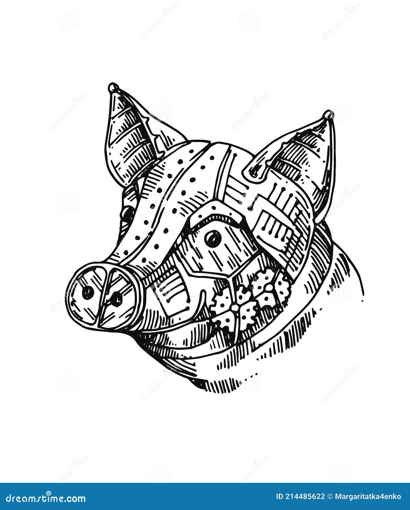 Mechanical Pig. Hand Drawn Vector Illustration Steampunk Style Stock ...