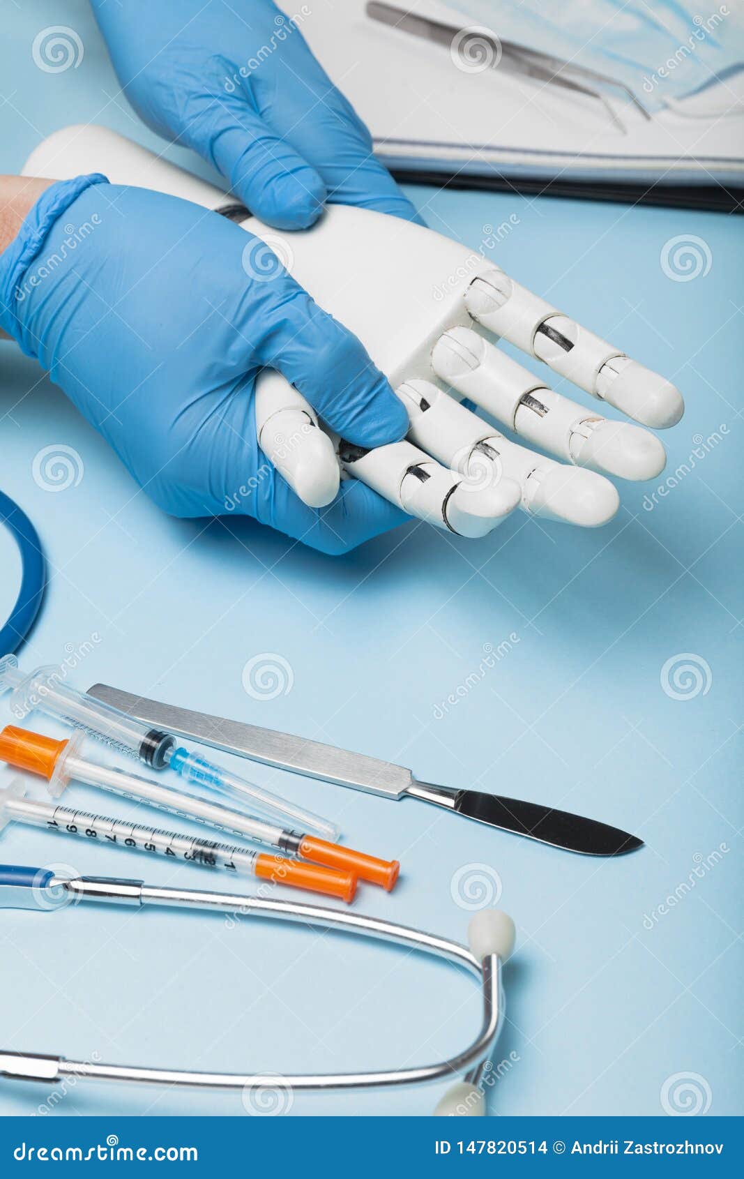 Mechanical Prosthetic Arm for Disabled. Consultation with Doctor Stock ...