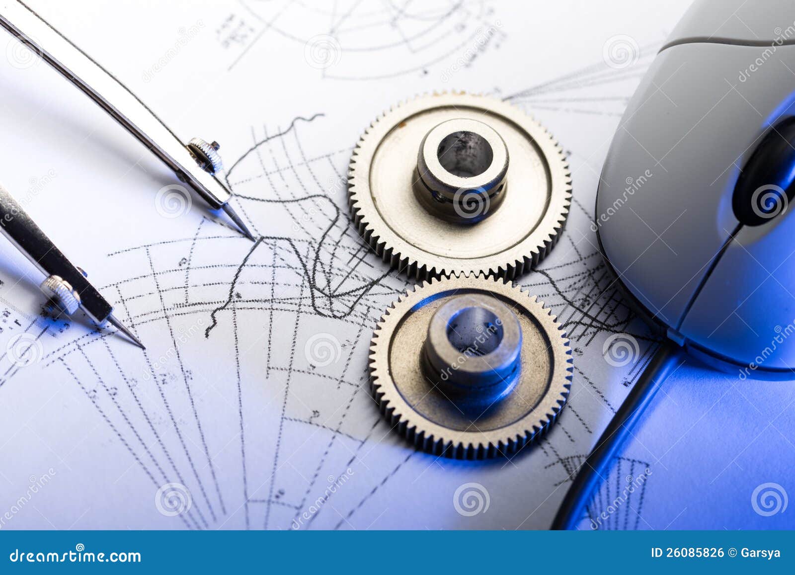 Mechanical Ratchets in Blue Stock Photo - Image of drawing, circle ...