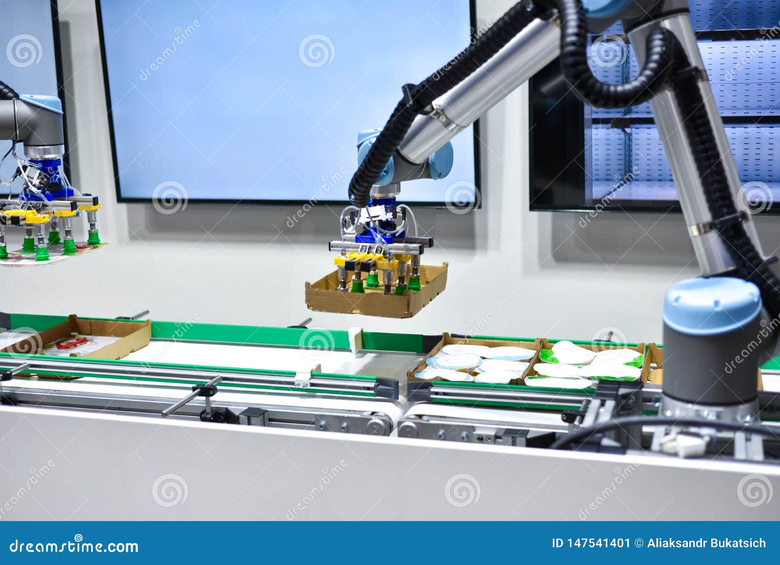 Mechanical Robot with Artificial Intelligence Sorts Products on the ...