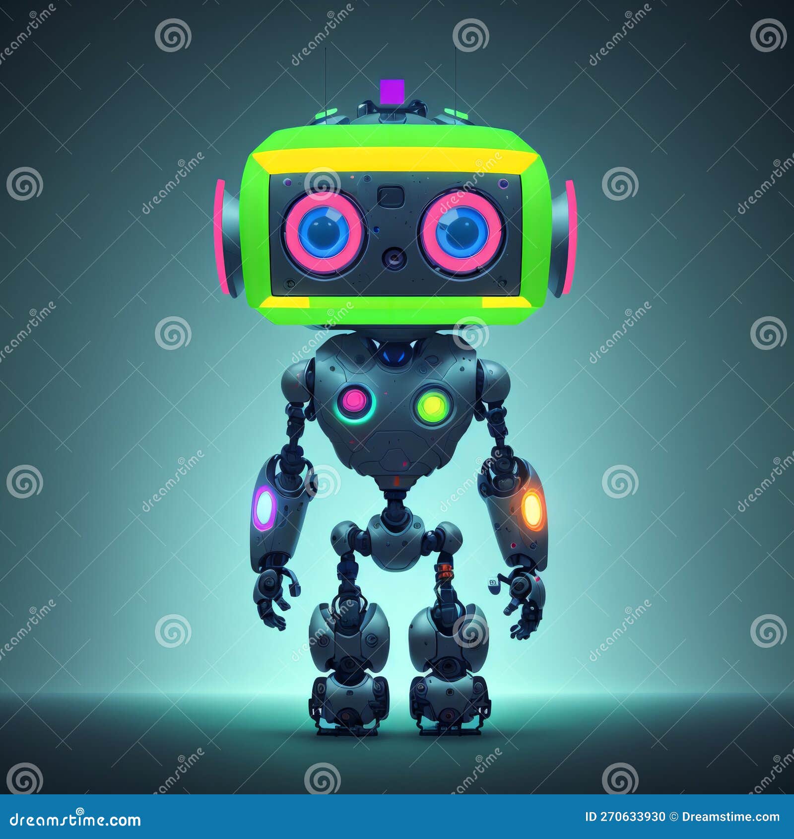 Mechanical Robot on Colored Background. Modern Cybernetic Machine with ...