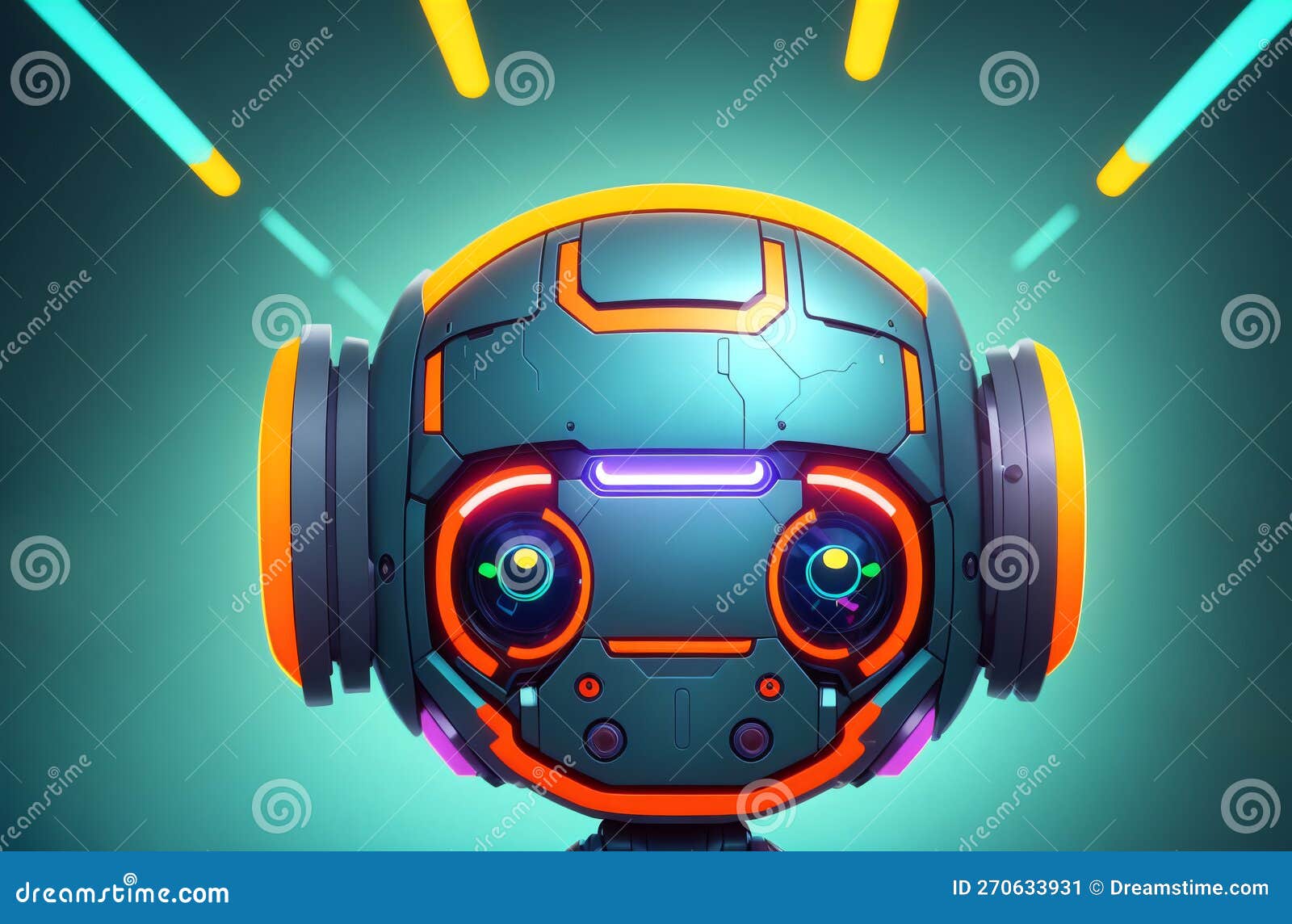 Mechanical Robot on Colored Background. Modern Cybernetic Machine with ...