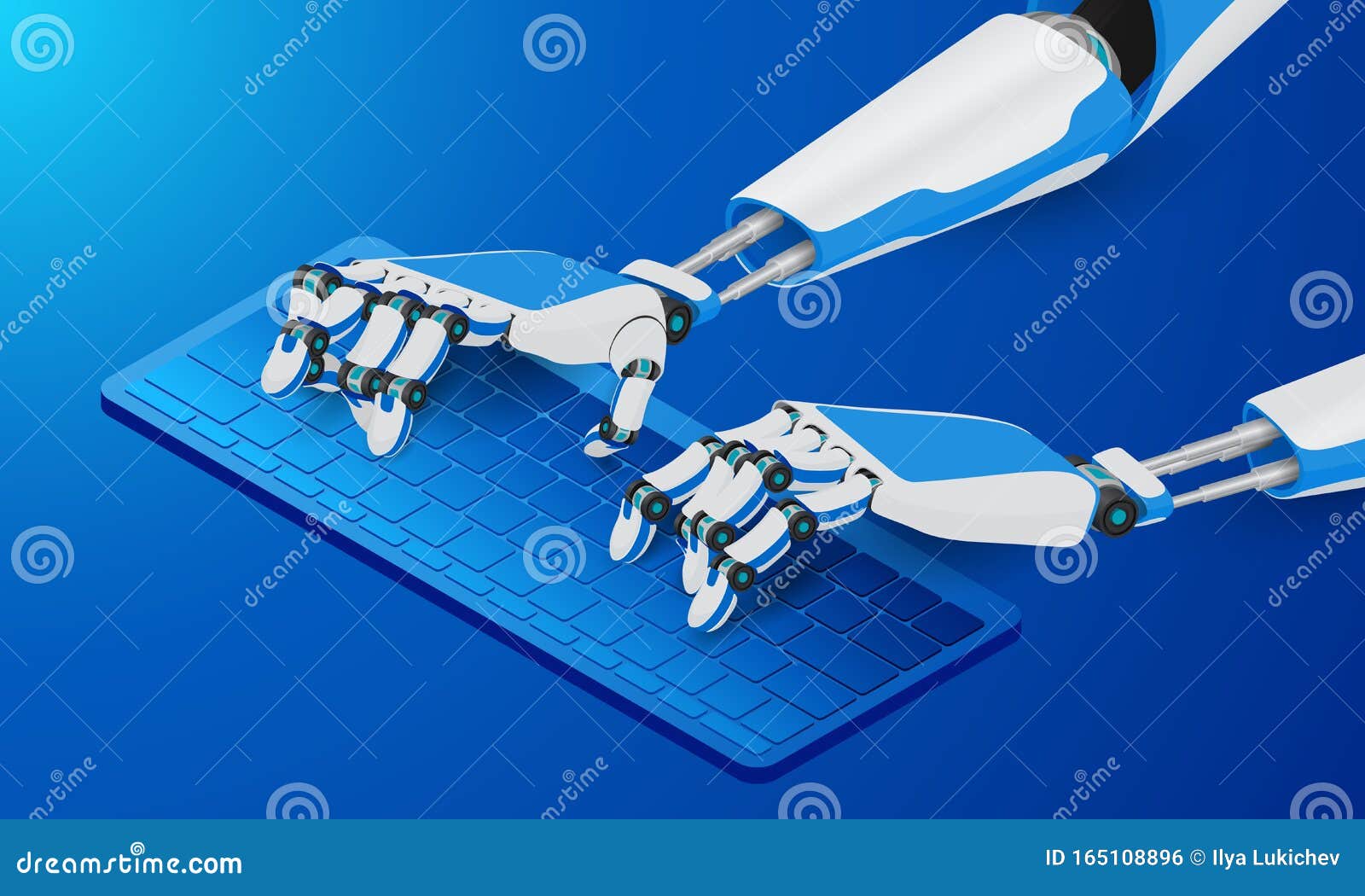 Mechanical Robot Hands Typing on the Keyboard. the Automation of the ...