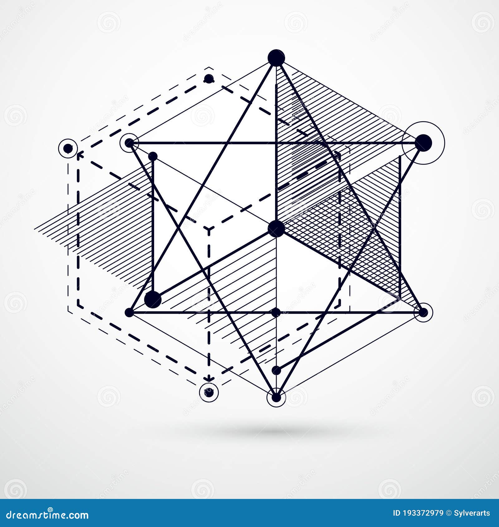 Mechanical Scheme, Black and White Vector Engineering Drawing with 3D ...
