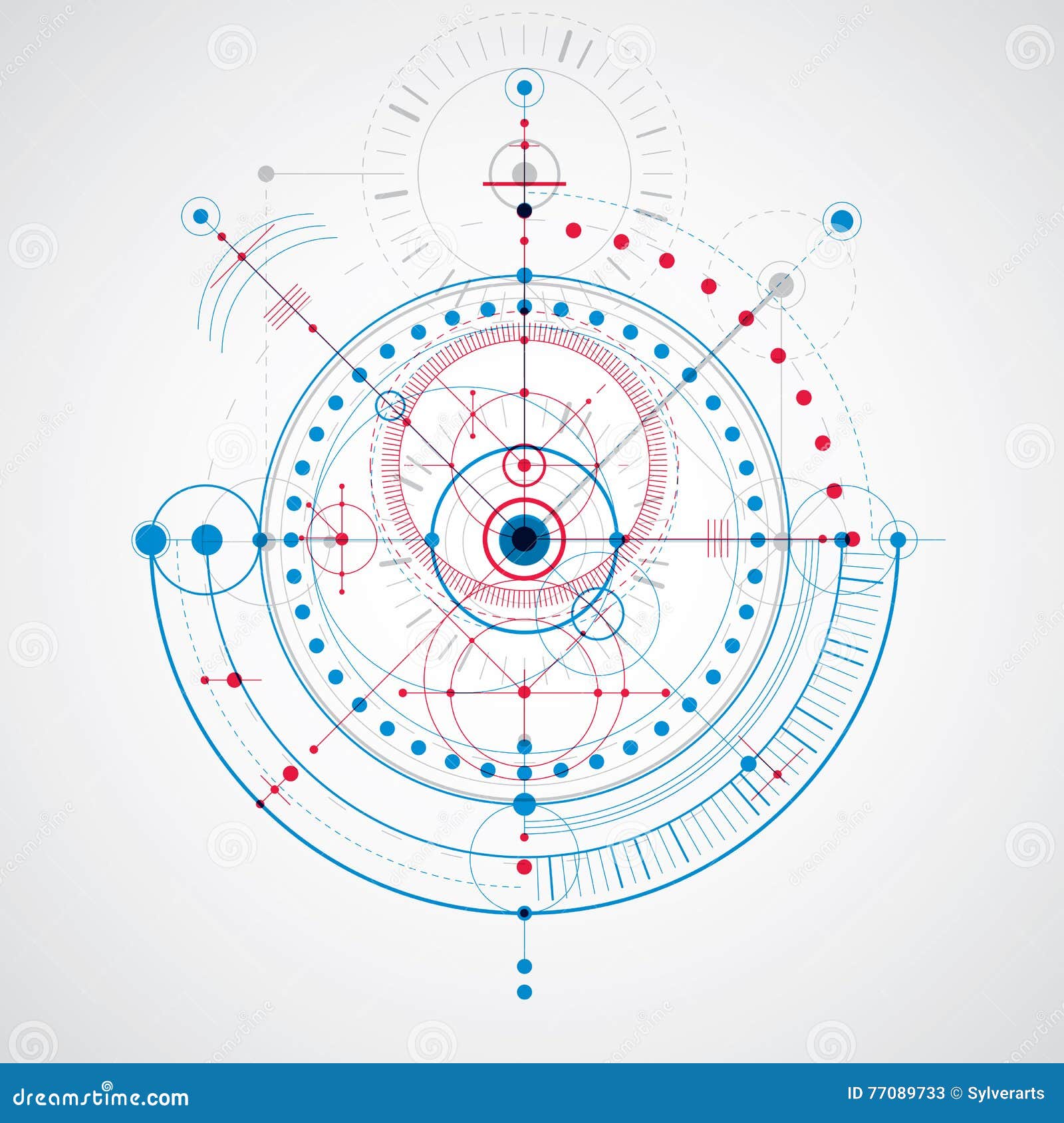 Mechanical Scheme, Blue Vector Engineering Drawing with Circles Stock ...