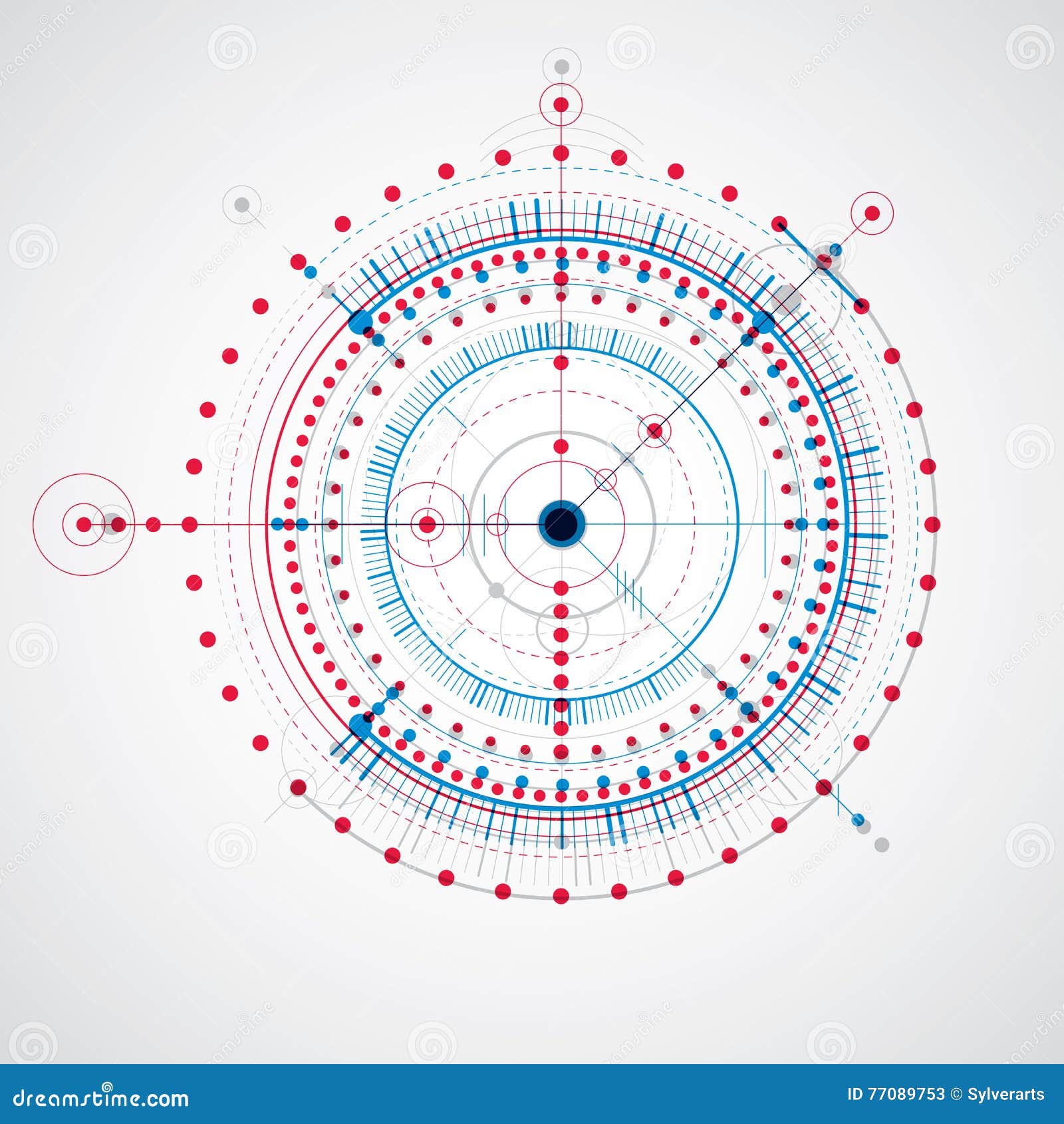 Mechanical Scheme, Blue Vector Engineering Drawing with Circles Stock ...