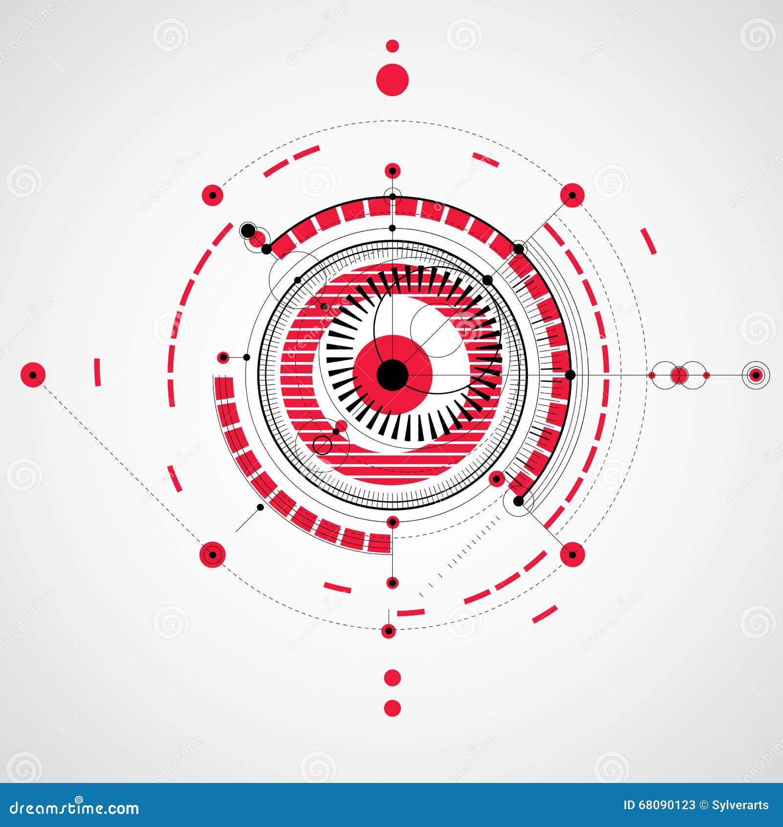 Mechanical Scheme, Red Vector Engineering Drawing with Circles a Stock ...