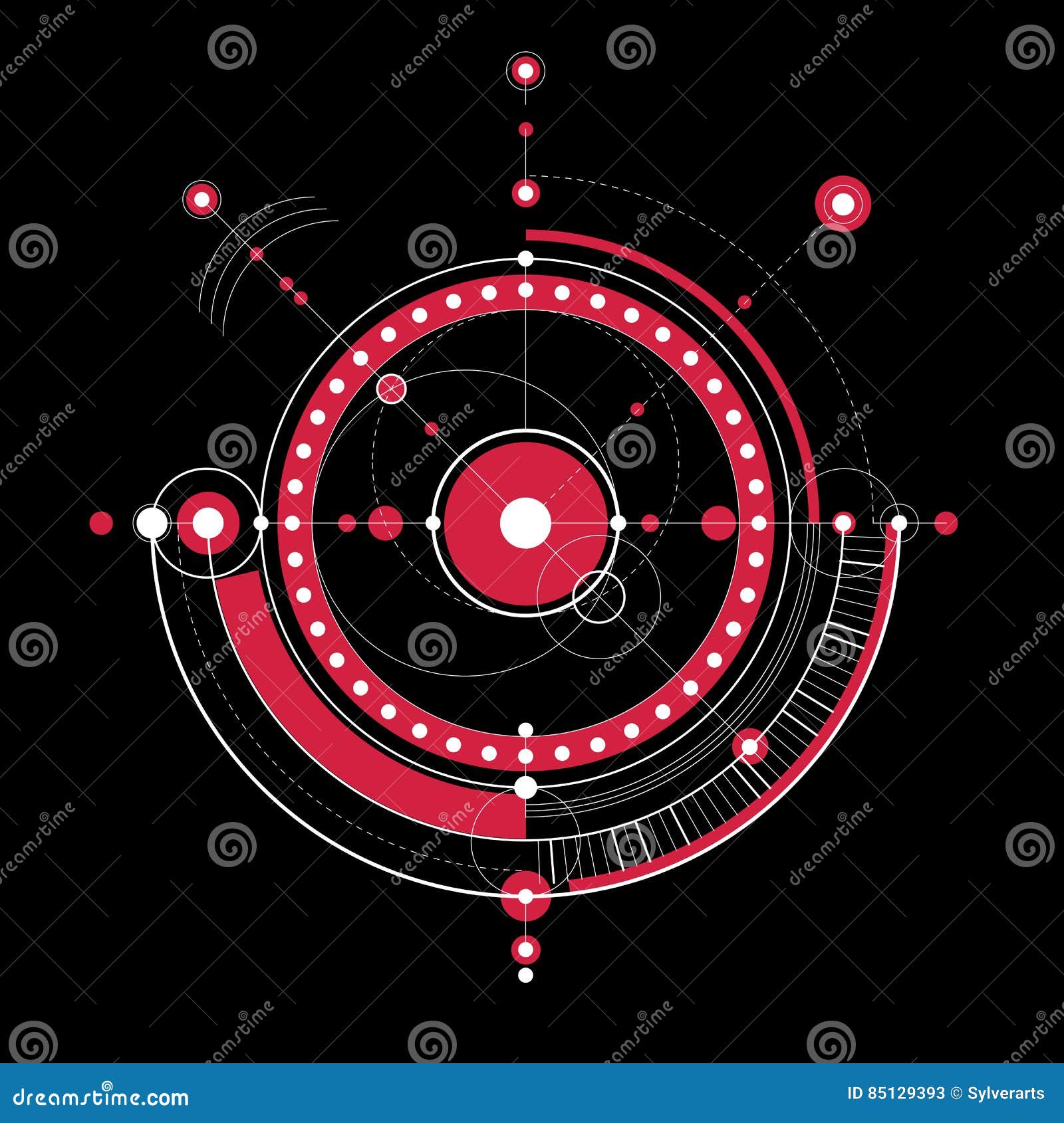 Mechanical Scheme, Red Vector Engineering Drawing with Circles a Stock ...