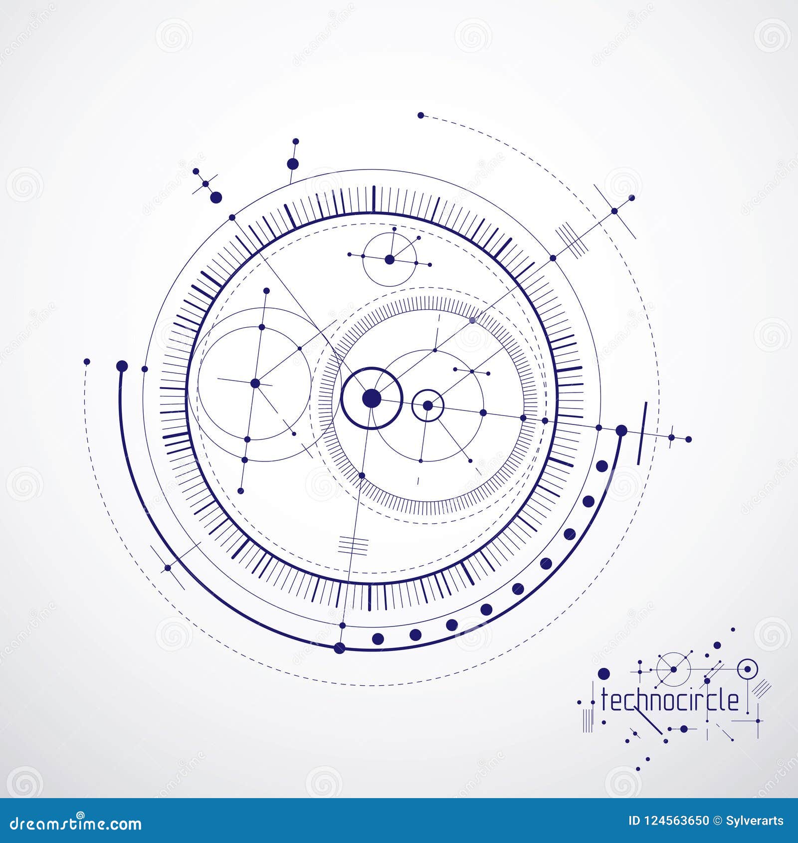 Mechanical Scheme, Vector Engineering Drawing with Circles and G Stock ...