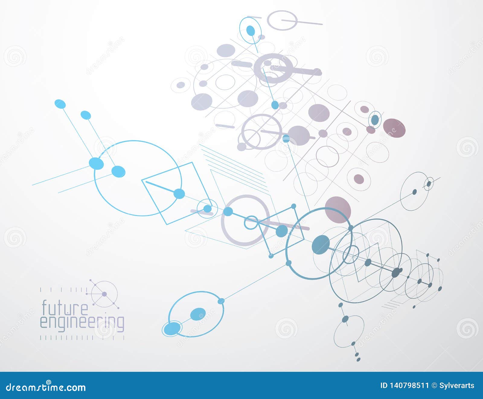 Mechanical Scheme, Vector Engineering Drawing with Circles and ...