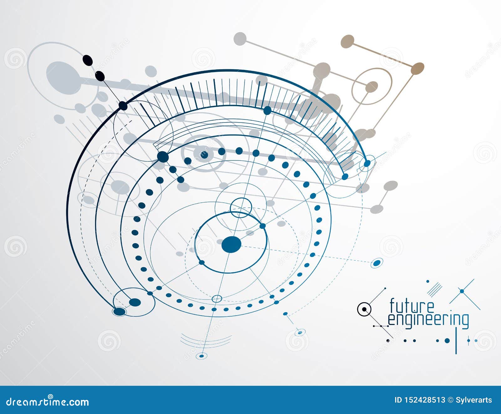 Mechanical Scheme, Vector Engineering Drawing with Circles and ...