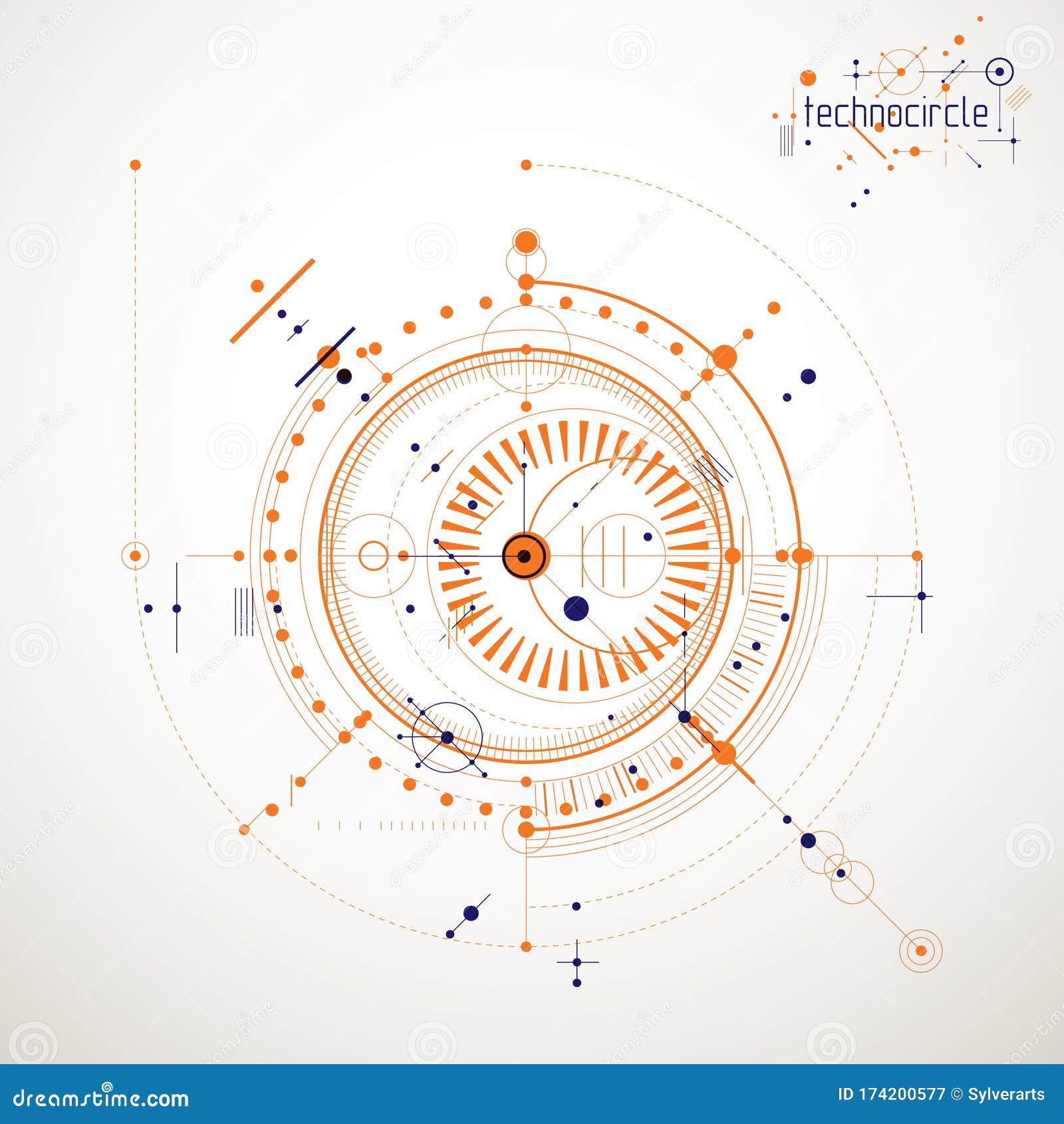 Mechanical Scheme, Vector Engineering Drawing with Circles and ...