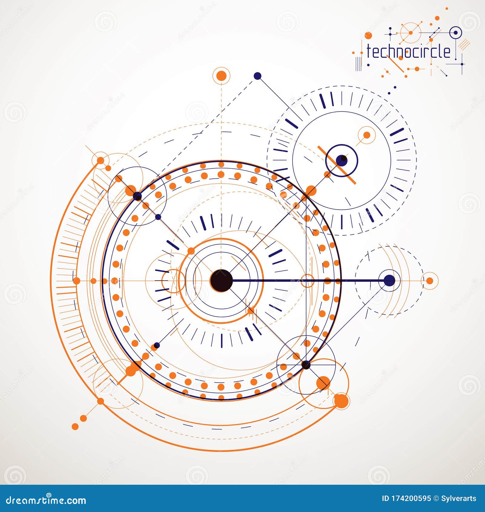 Mechanical Scheme, Vector Engineering Drawing with Circles and ...