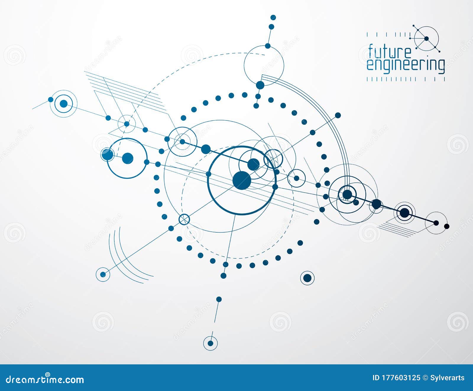 Mechanical Scheme, Vector Engineering Drawing with Circles and ...