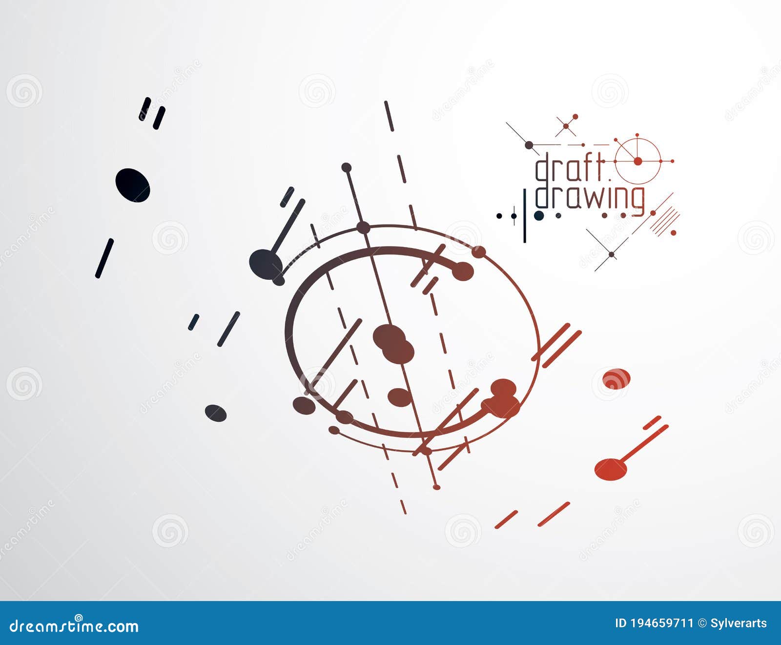 Mechanical Scheme, Vector Engineering Drawing with Circles and Lines ...