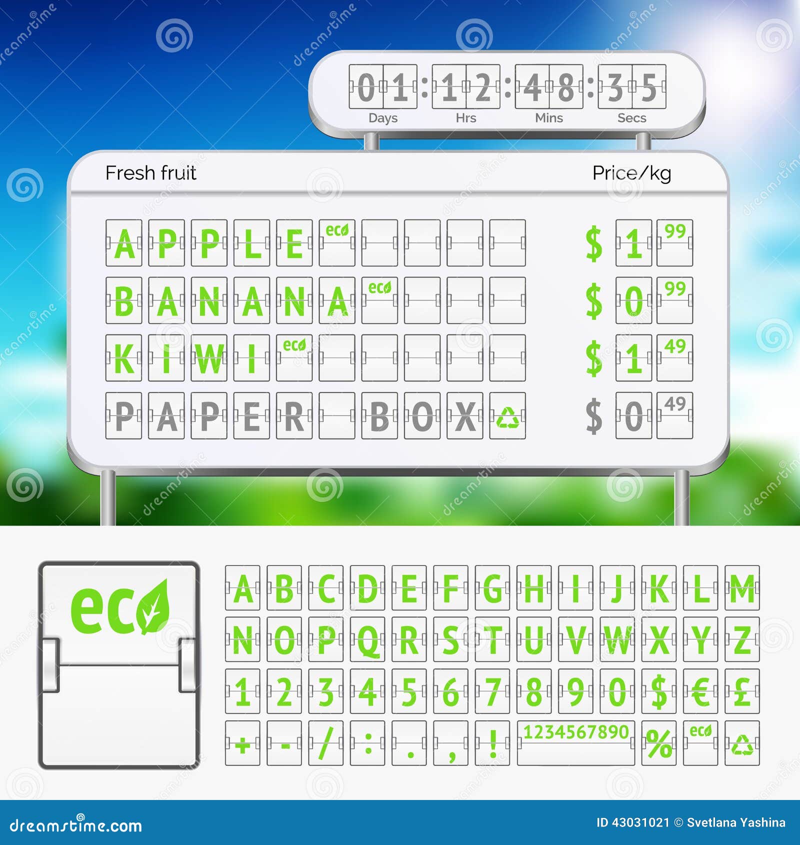 Mechanical Scoreboard Green Alphabet with Numbers Stock Vector ...