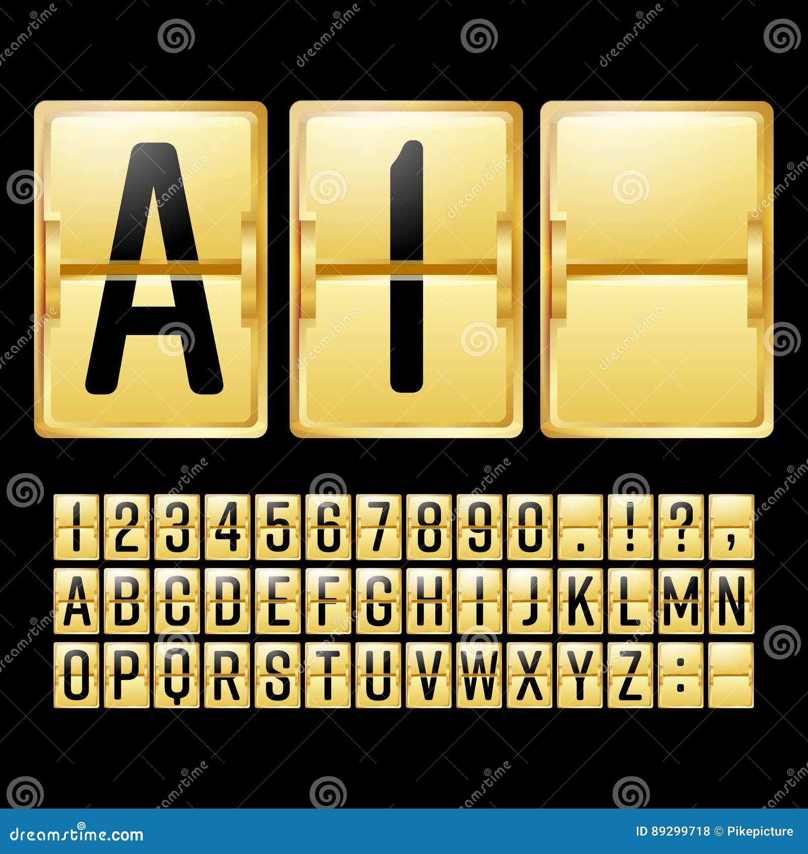 Mechanical Scoreboard Vector. Gold Yellow Timetable With Black Numbers ...