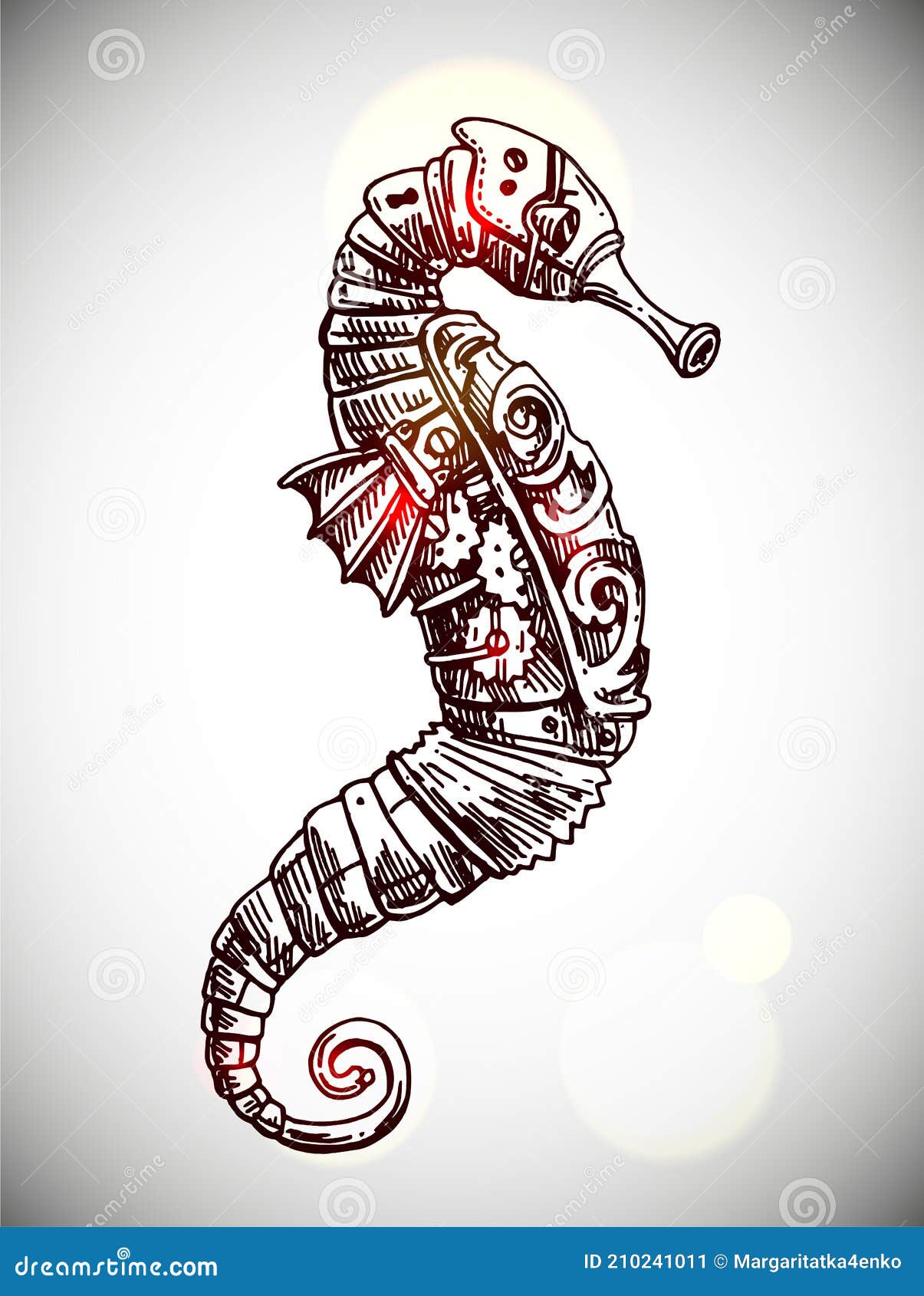 Steampunk Seahorse Vintage Surreal Art Vector Illustration Isolated On ...