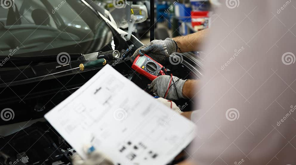 Mechanical Service Using Multimeter To Check Voltage Level in Car Battery and Auto Documentation ...