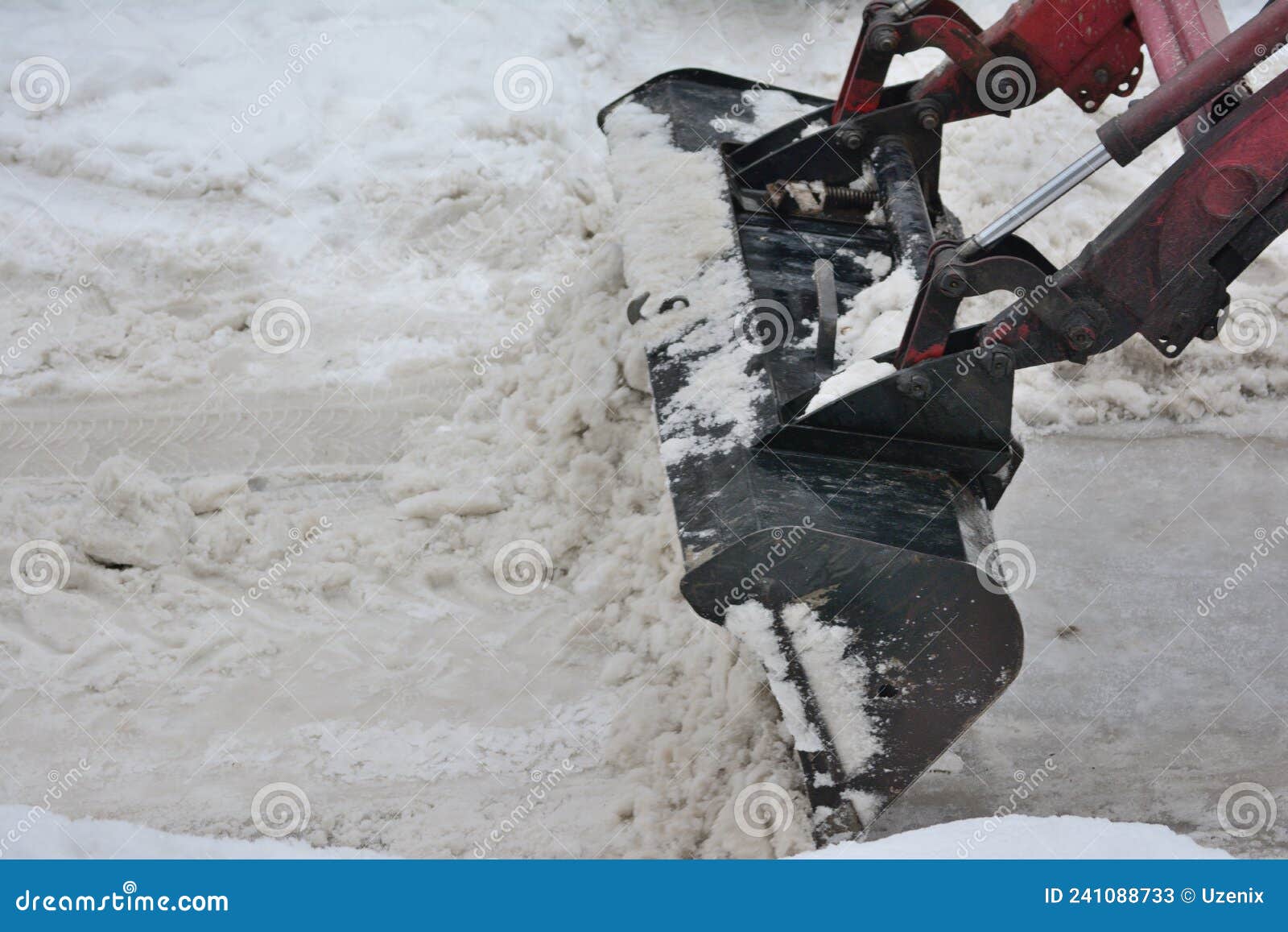 Mechanical Snow Clearing Using a Tractor and Bucket Stock Image - Image ...