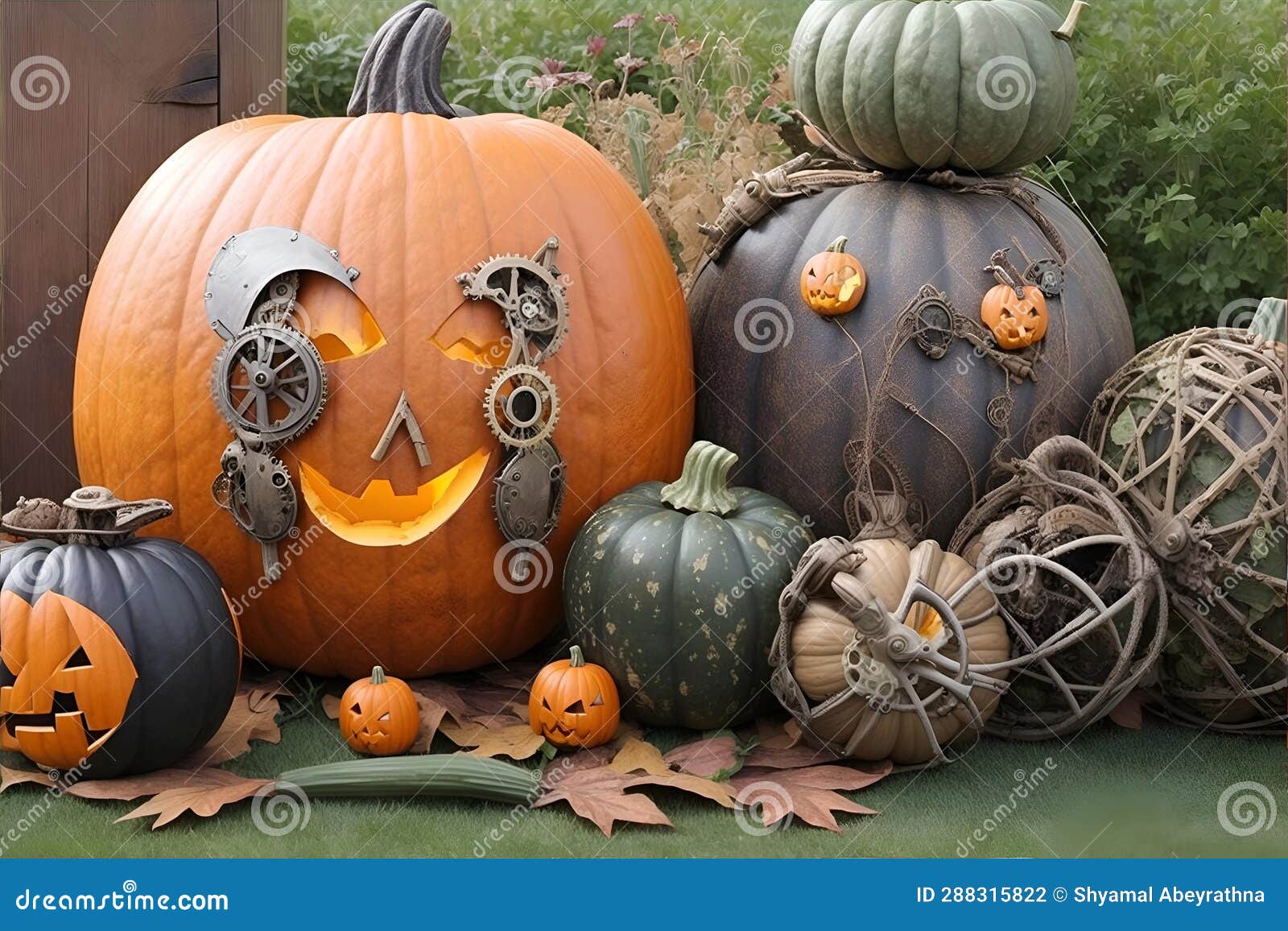Mechanical Steampunk Pumpkin Patch - Halloween Stock Illustration ...