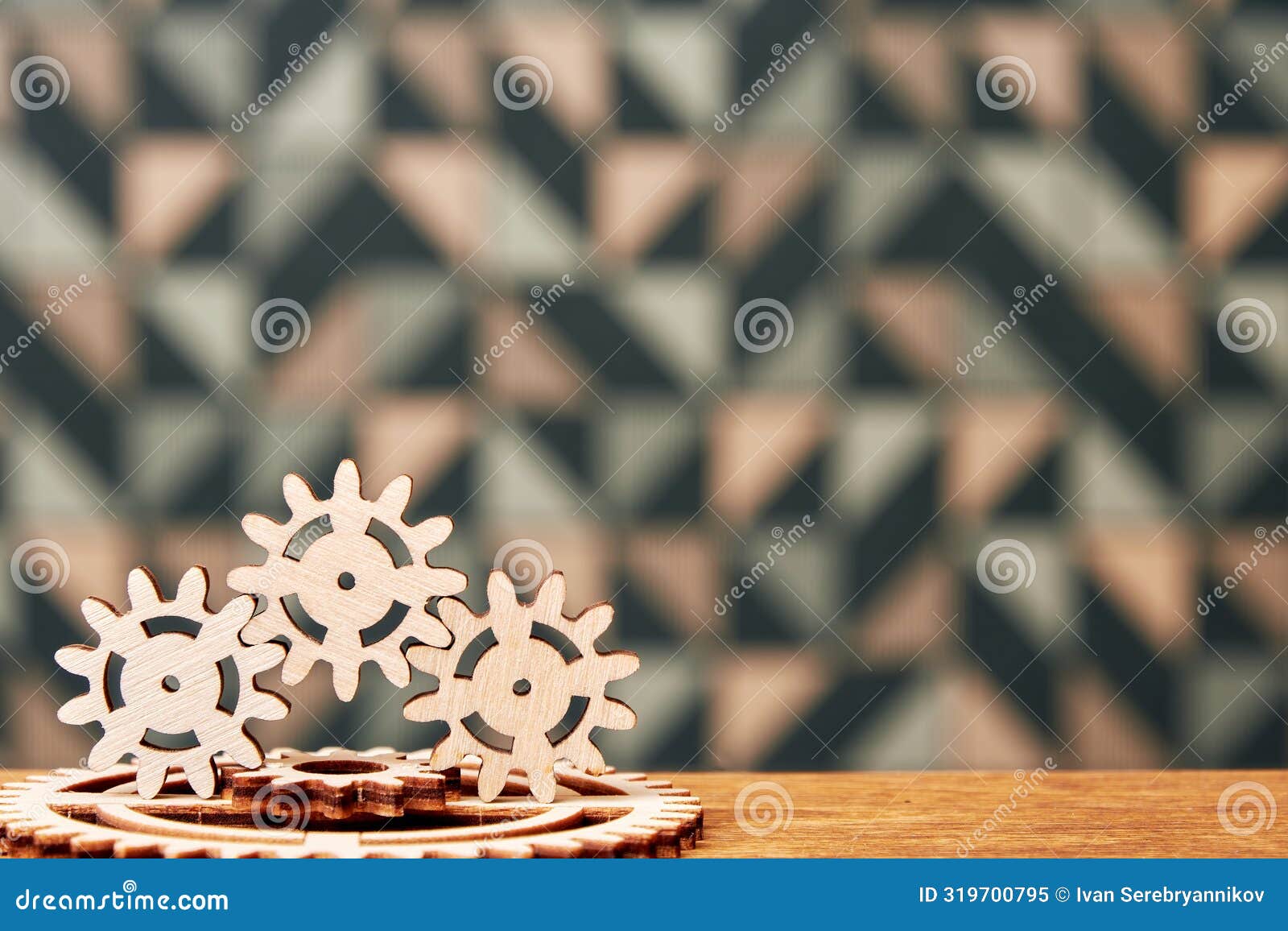 Mechanical System with a Heap of Wooden Gears on the Table Stock Image ...