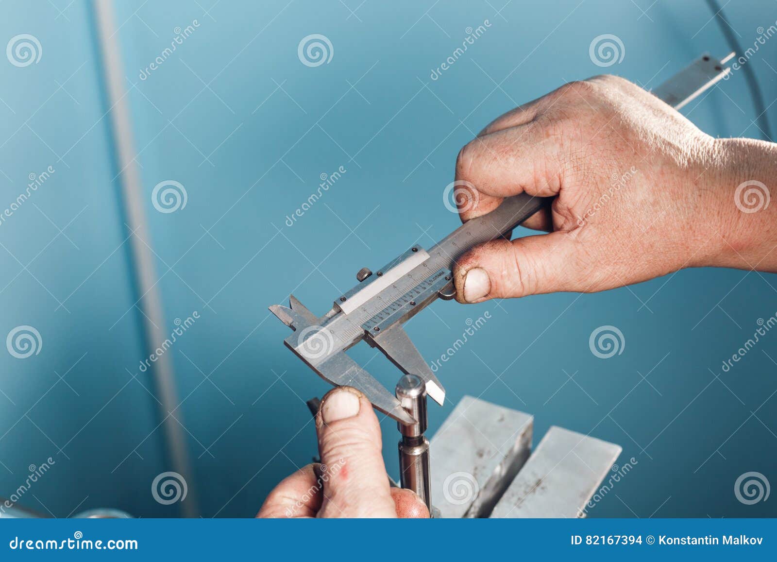 Mechanical Technician Worker Hands Measuring Detail Tool after ...