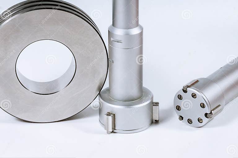 Mechanical Three-Point Internal Micrometer with Setting Ring on a White ...