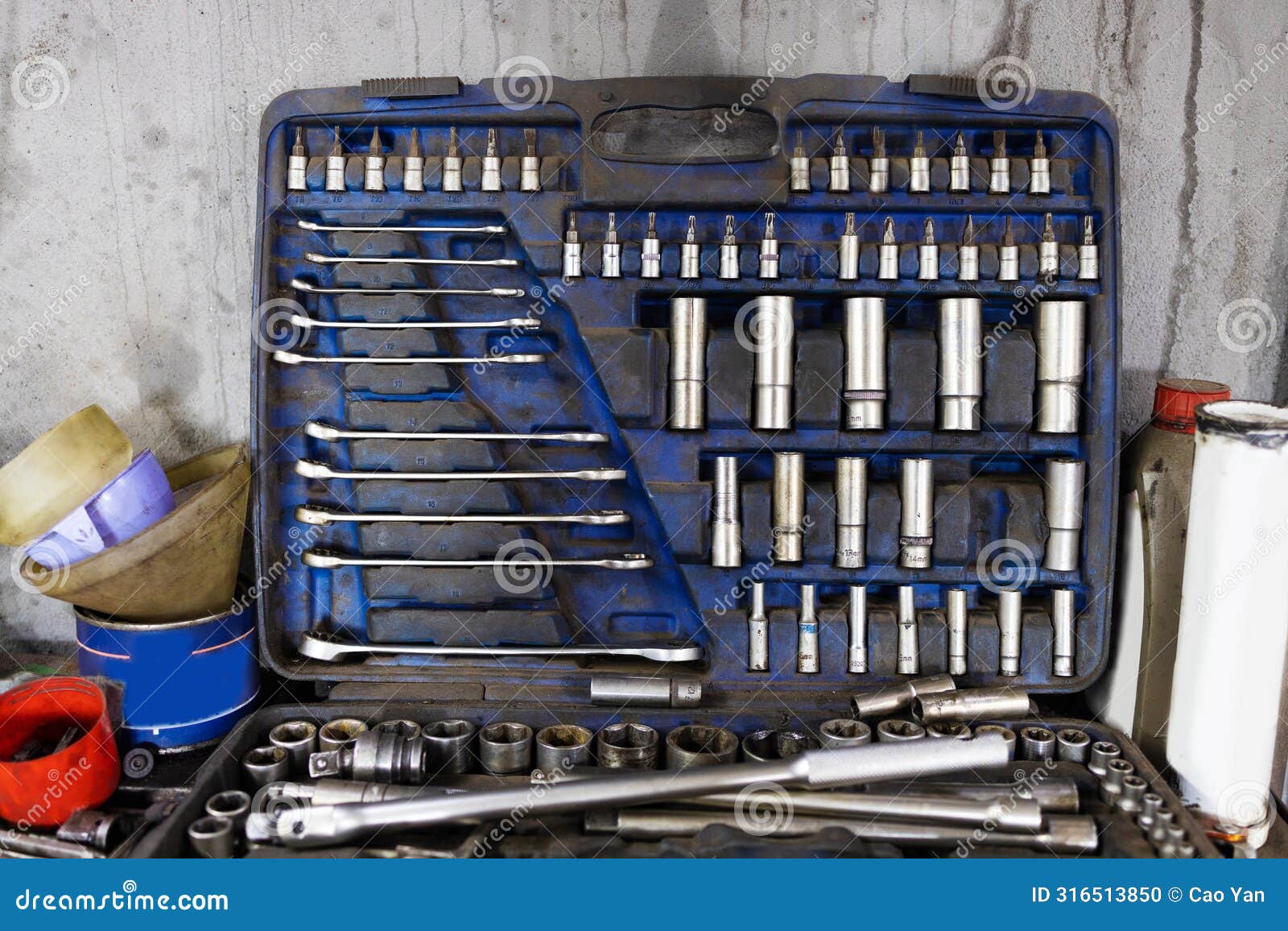 Mechanical Tools in a Toolbox on a Gray Background. Stock Photo - Image ...