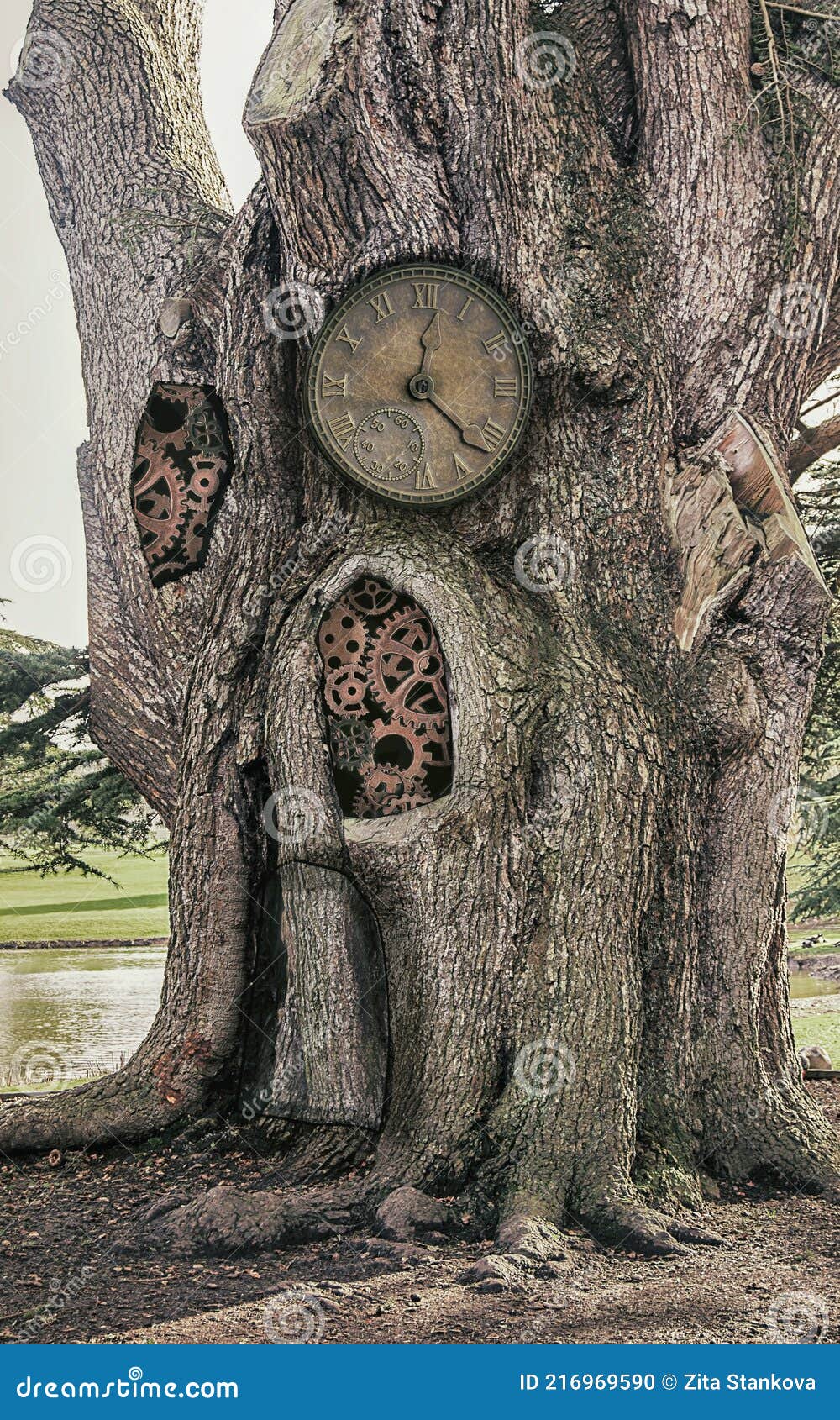 Mechanical Tree with a Clock. Steampunk Concept. Stock Photo - Image of ...