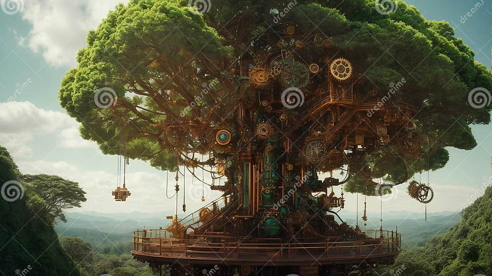 Mechanical Tree with Detailed Gears Stock Illustration - Illustration ...