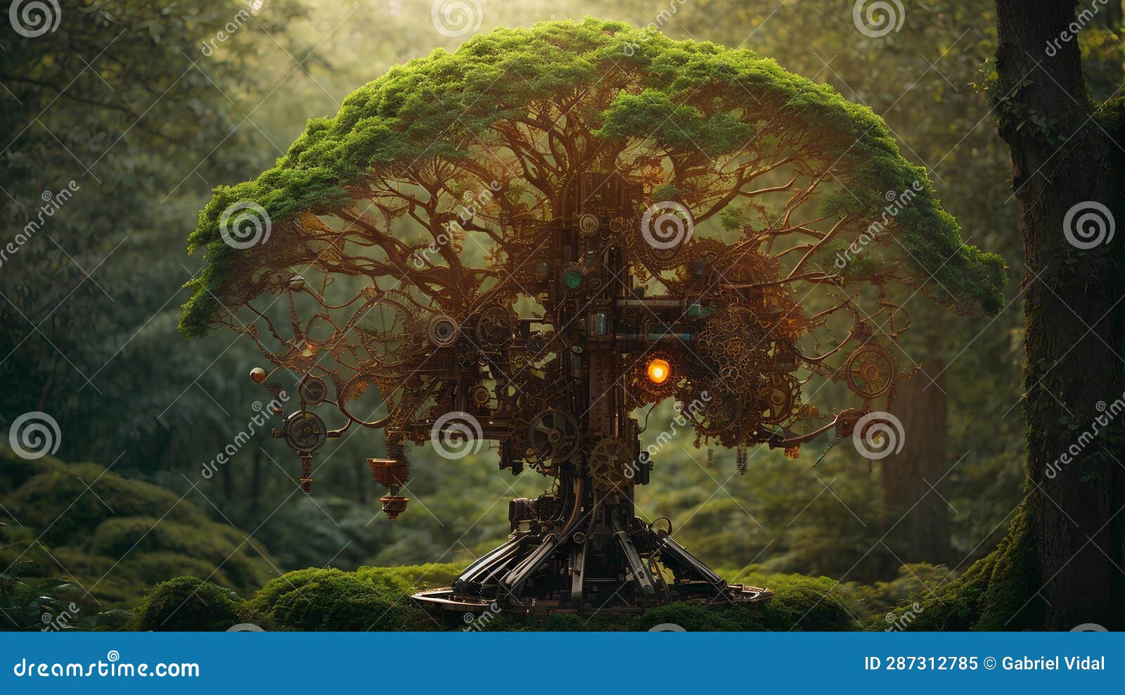 Mechanical Tree with Detailed Gears Stock Illustration - Illustration ...