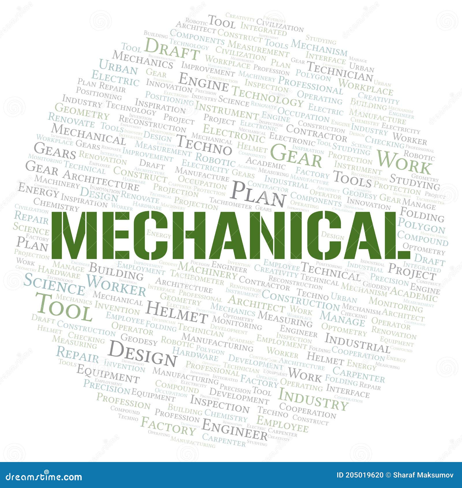 Mechanical Typography Word Cloud Create with the Text only Stock ...