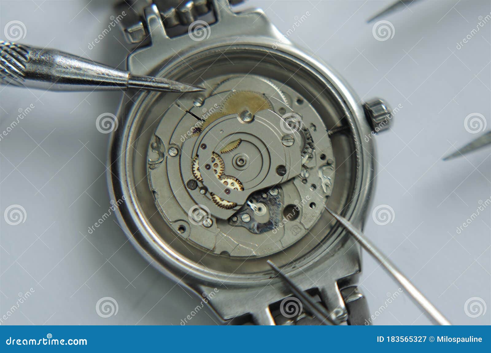 Mechanical Watch and Pendulum. Metal Clock Close-up View. Macro. Stock ...