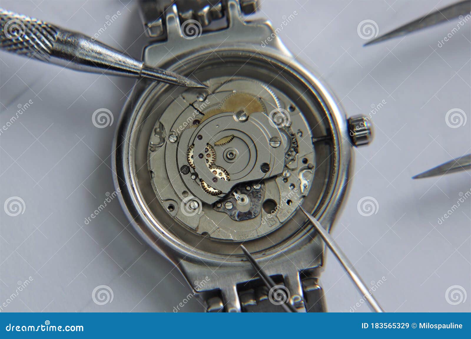 Mechanical Watch and Pendulum. Metal Clock Close-up View. Macro. Stock ...