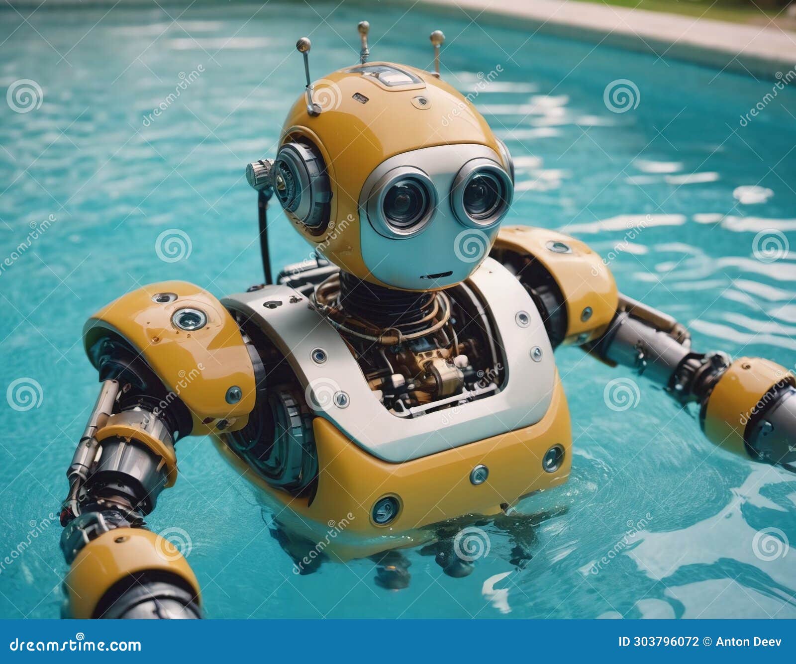 Mechanical Waterproof Robot in Pool. Modern Cybernetic Machine with ...