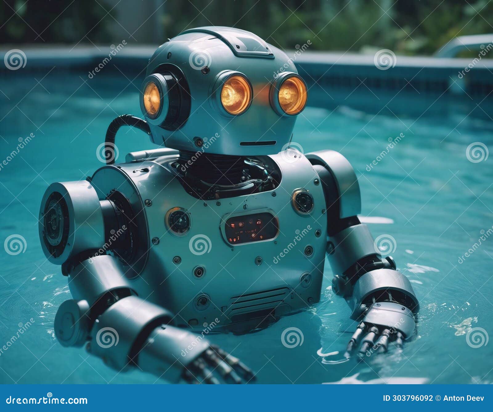 Mechanical Waterproof Robot in Pool. Modern Cybernetic Machine with ...
