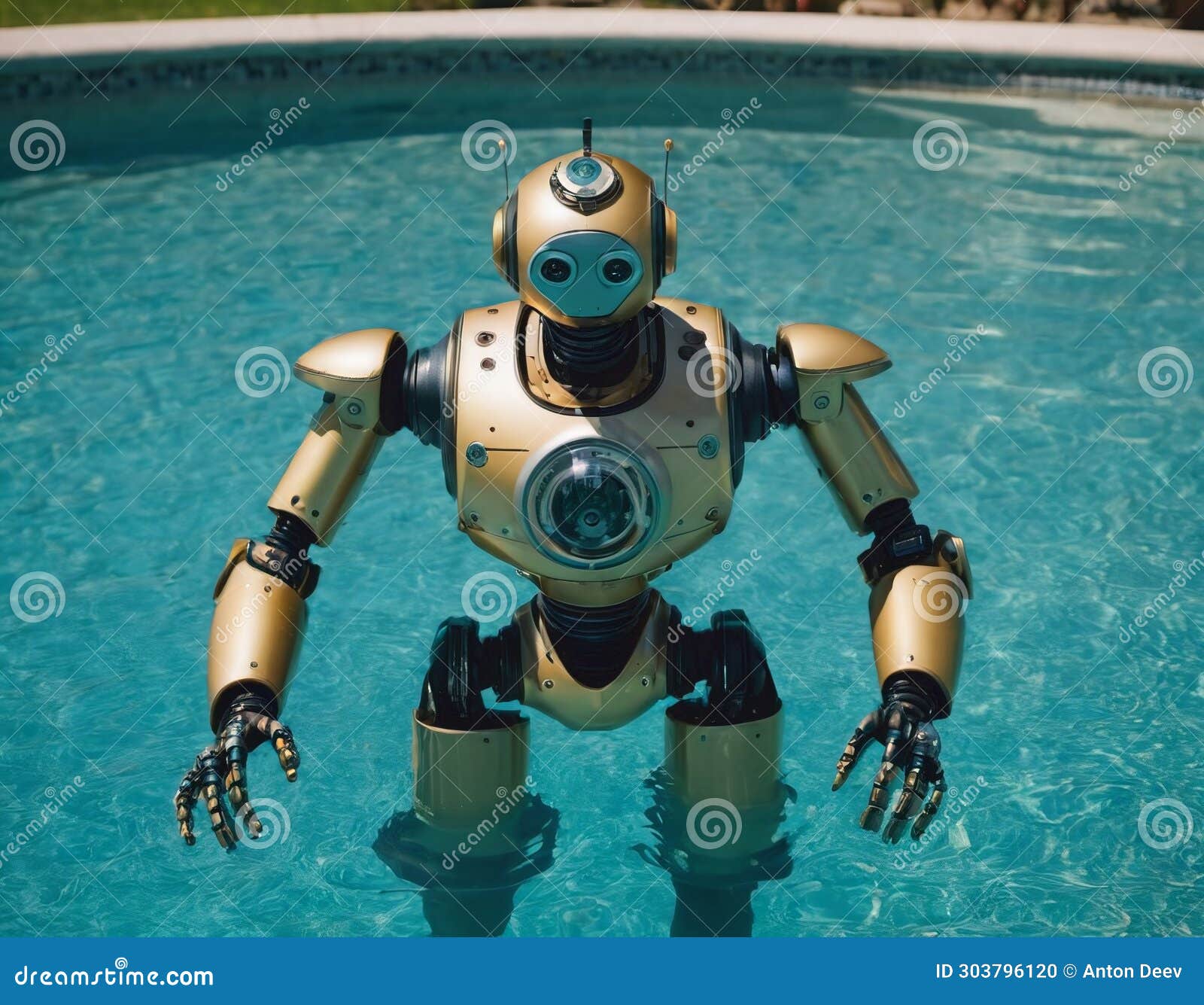 Mechanical Waterproof Robot in Pool. Modern Cybernetic Machine with ...